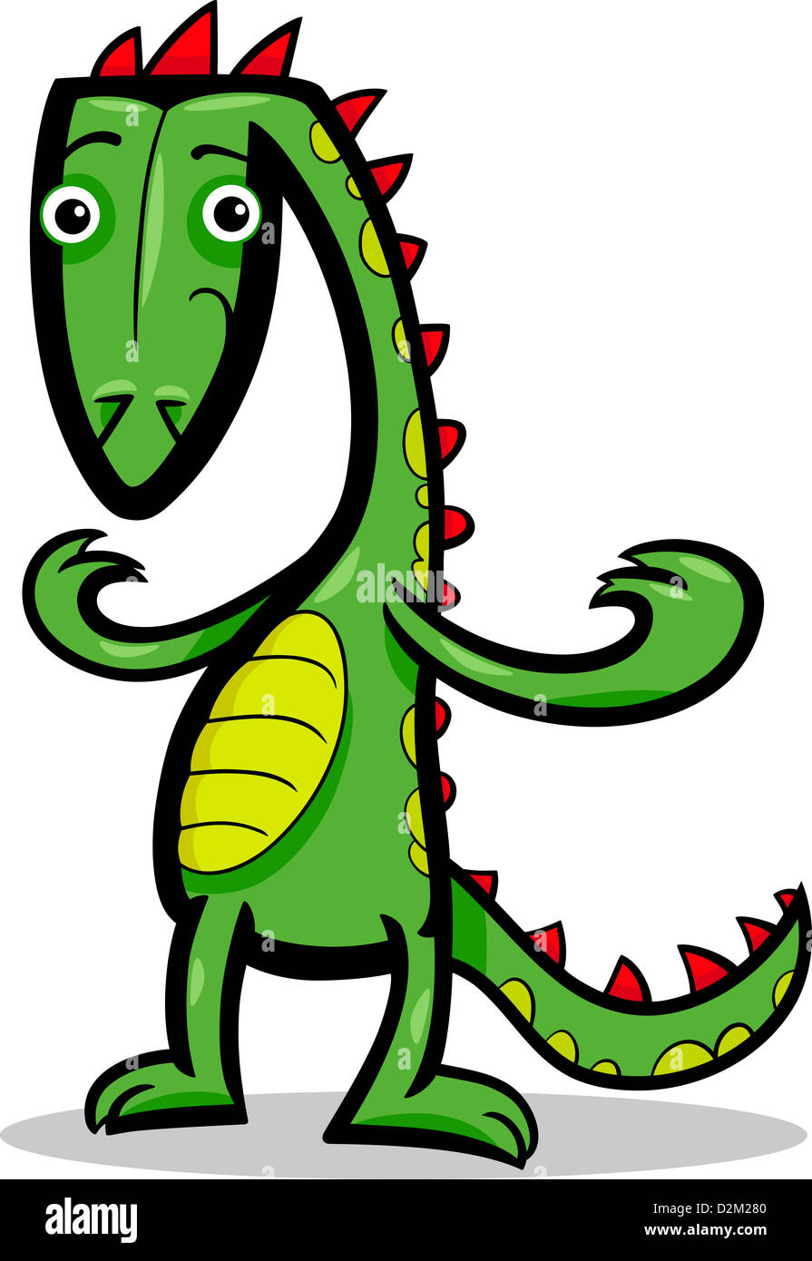 Cartoon Illustration of Funny Green Lizard or Dinosaur or Fantasy ...