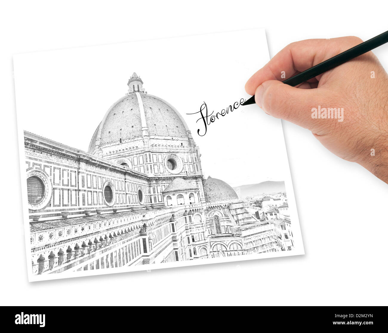 artist drawing view of florence Stock Photo - Alamy
