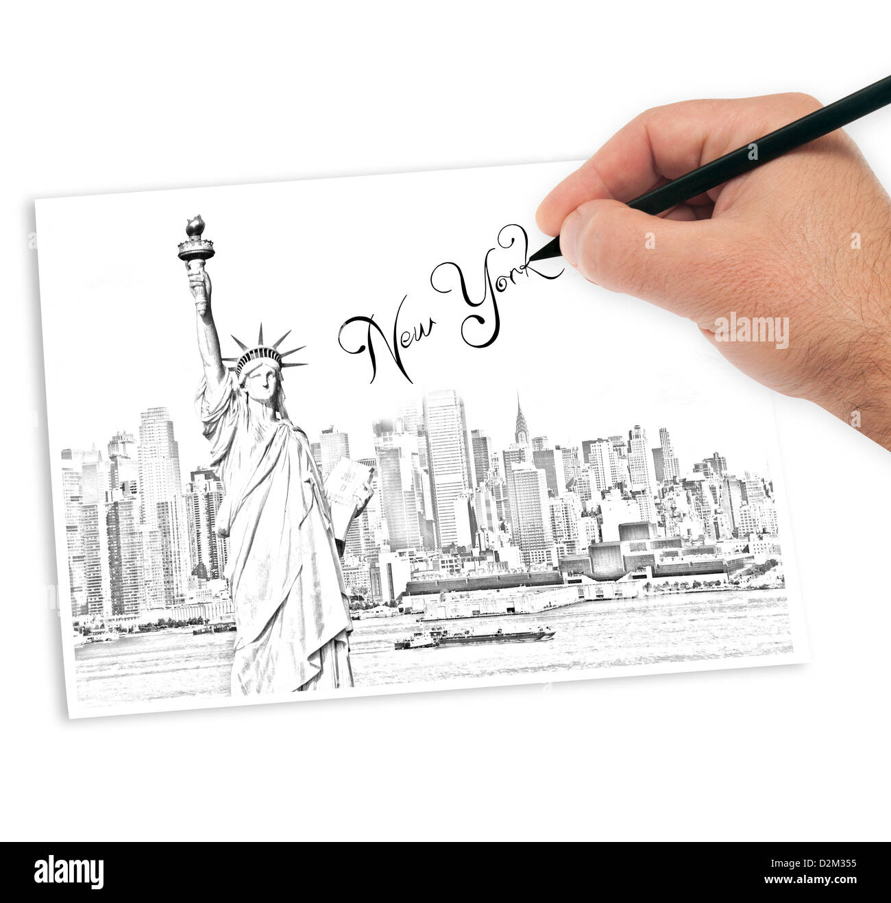 artist drawing view of new york Stock Photo - Alamy
