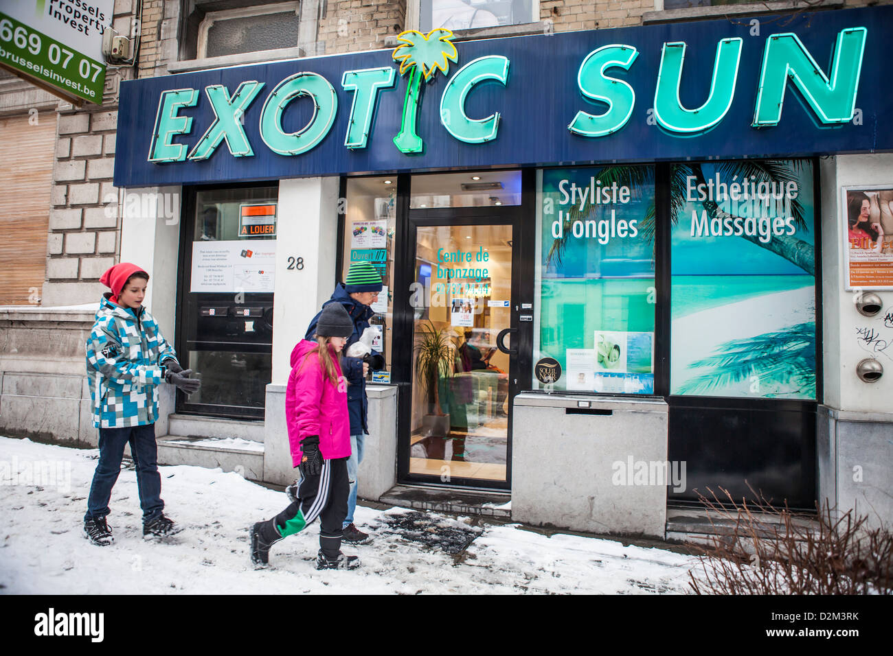 Tanning center and snow in Brussels, Belgium Stock Photo - Alamy