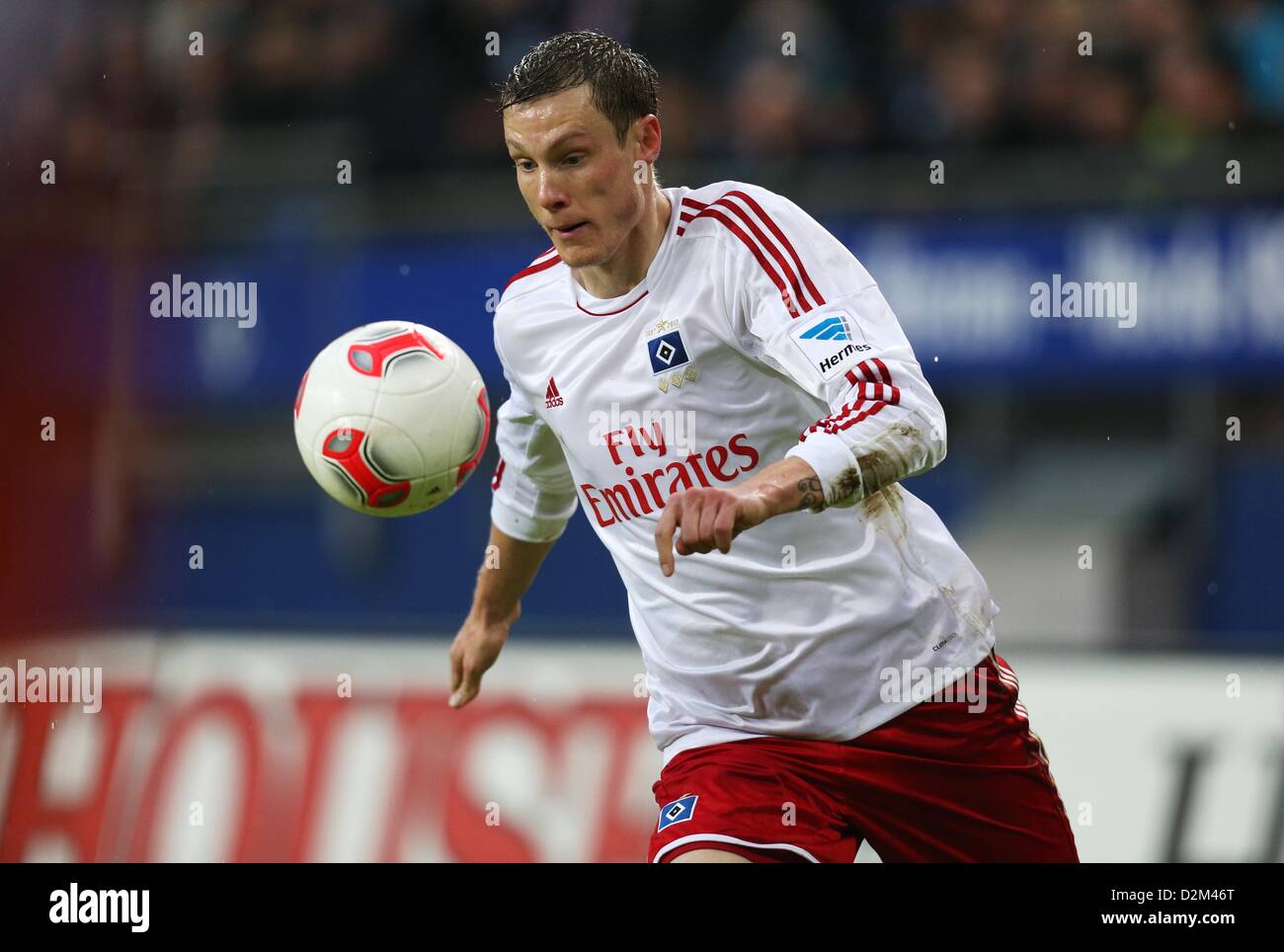 Hamburg, Germany. 27th January 2013. Hamburg's Marcell Jansen plays the ...