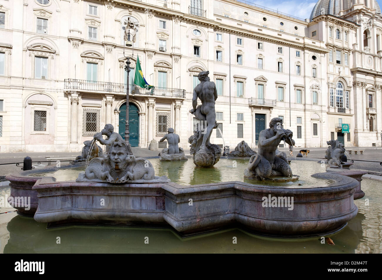 Rome. Italy. View of the Fontana del Moro or Moor fountain at the south ...