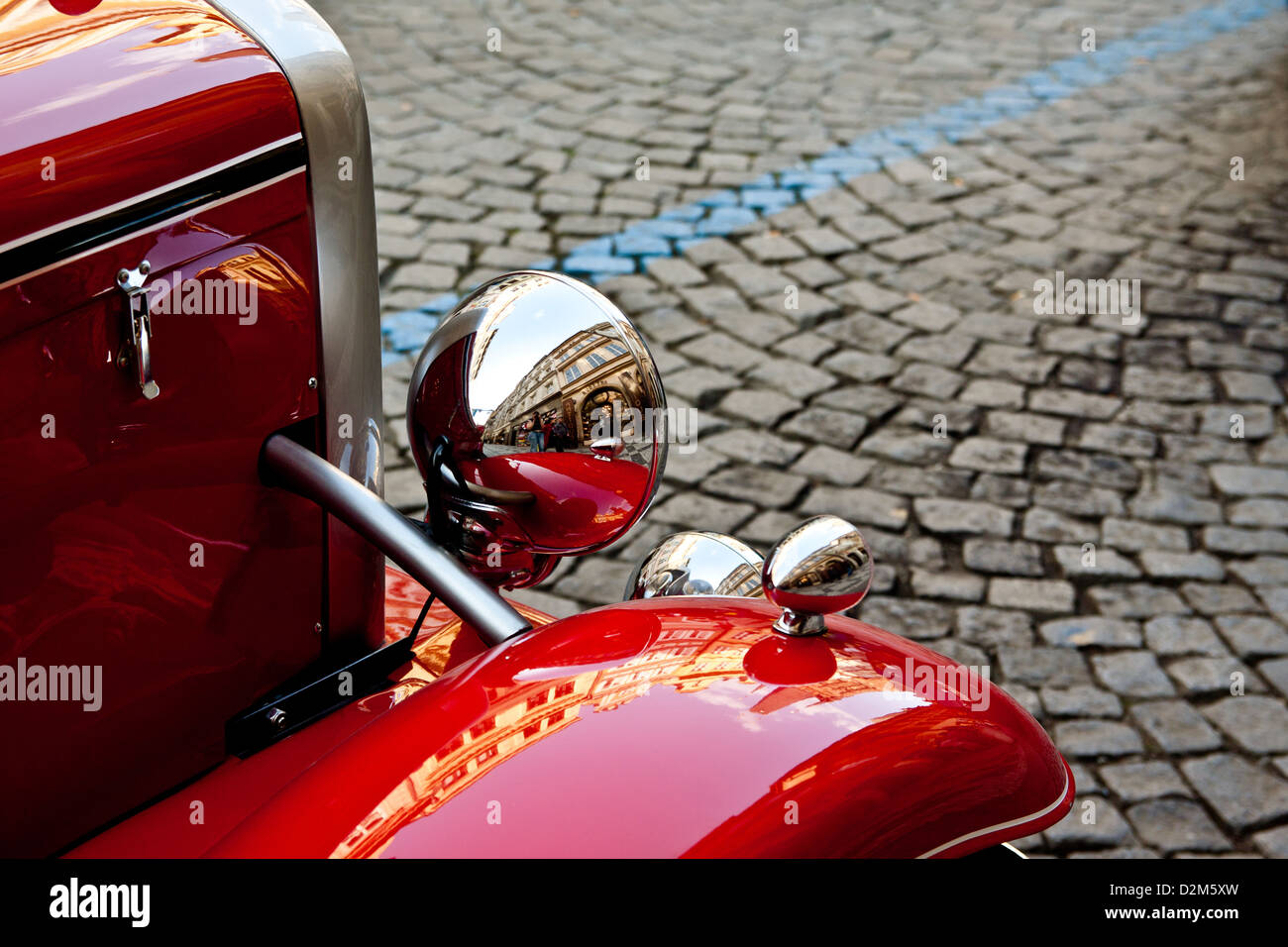 red retro car on street of Prague Stock Photo - Alamy
