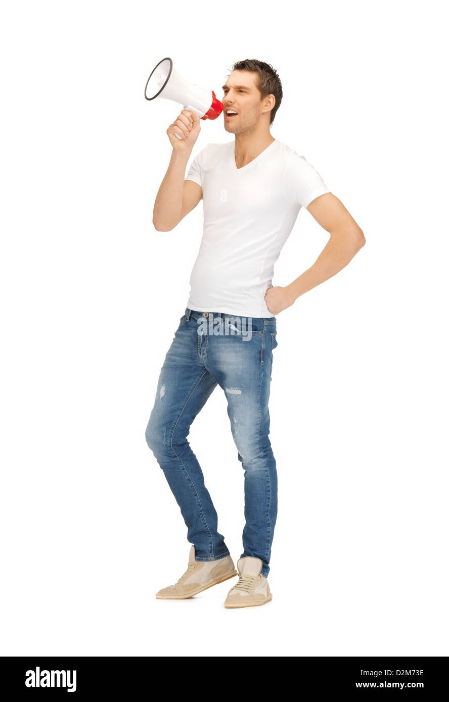 handsome man with megaphone Stock Photo - Alamy