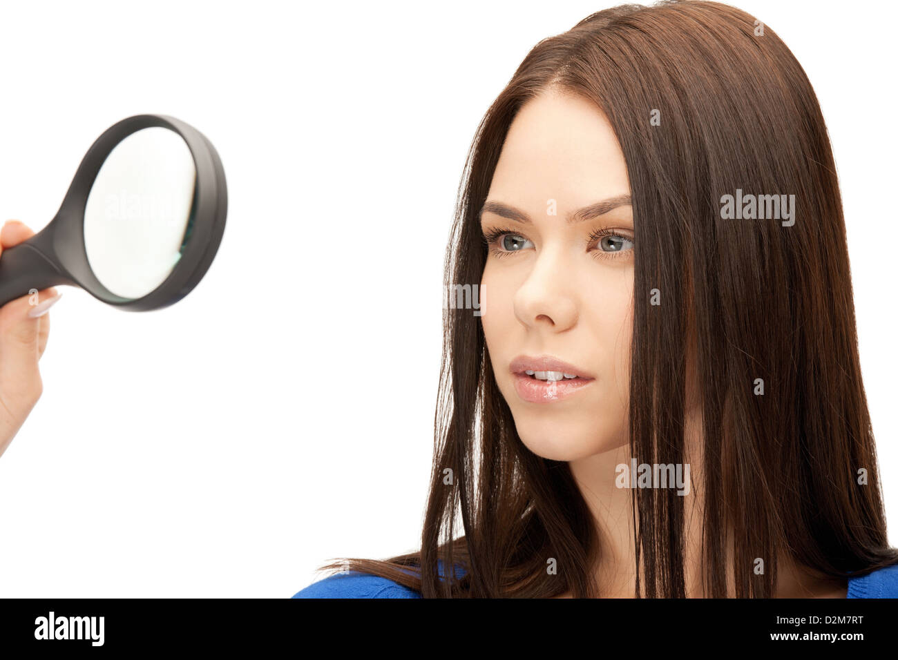 woman with magnifying glass Stock Photo - Alamy