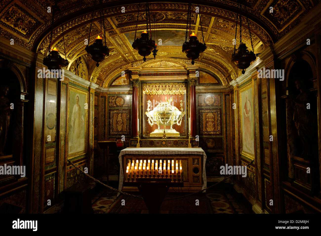 Rome Italy. Crystal urn trimmed in silver enshrining relics from infant ...