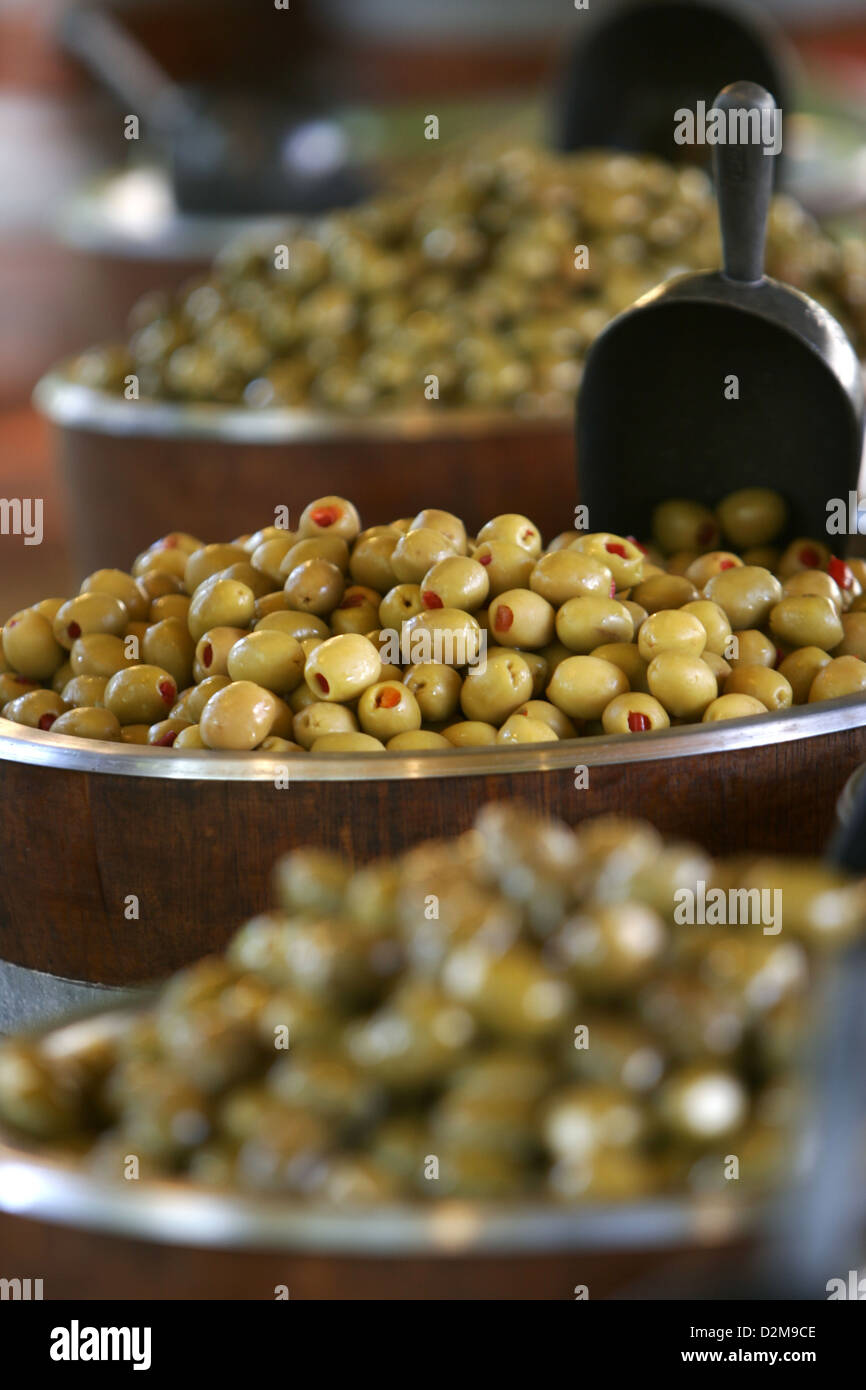 Barrels of olives for sale on a market stall Stock Photo - Alamy