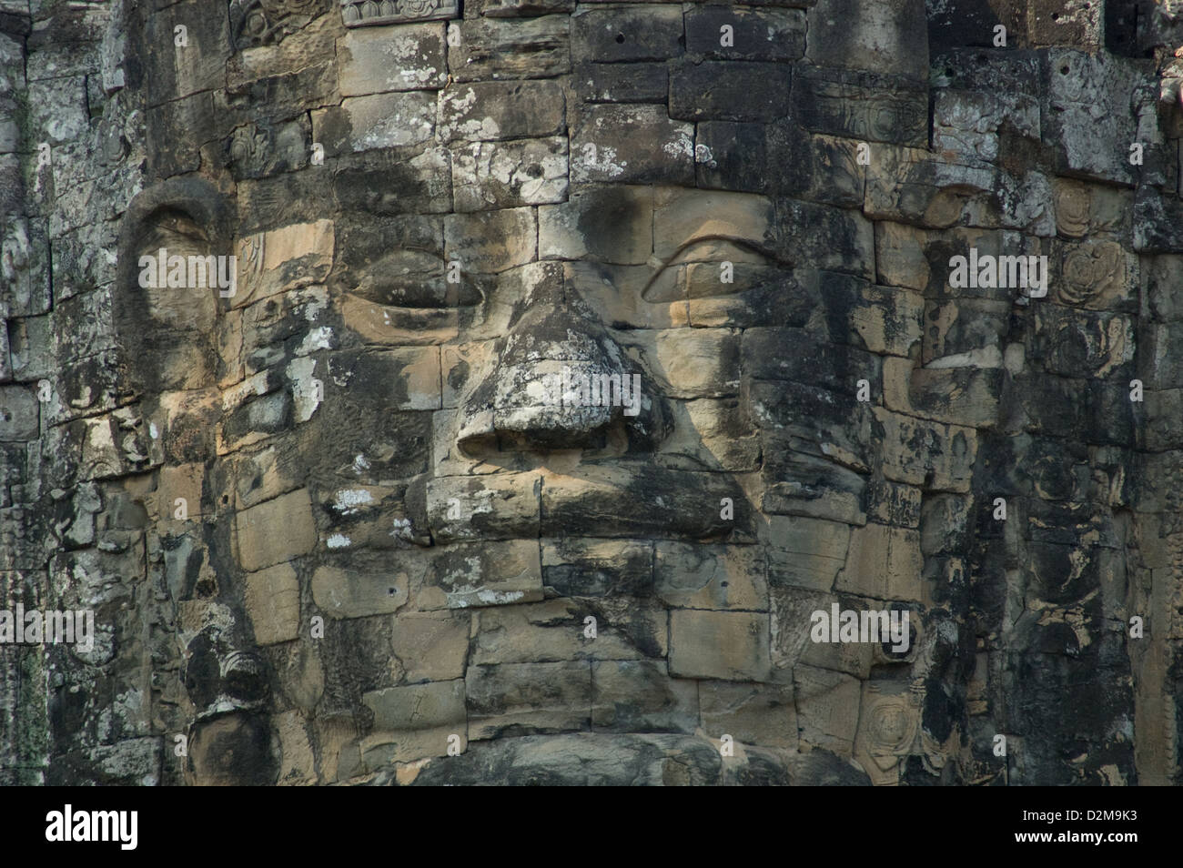 Close-up of head at Bayon temple, Angkor Wat complex, Cambodia Stock ...