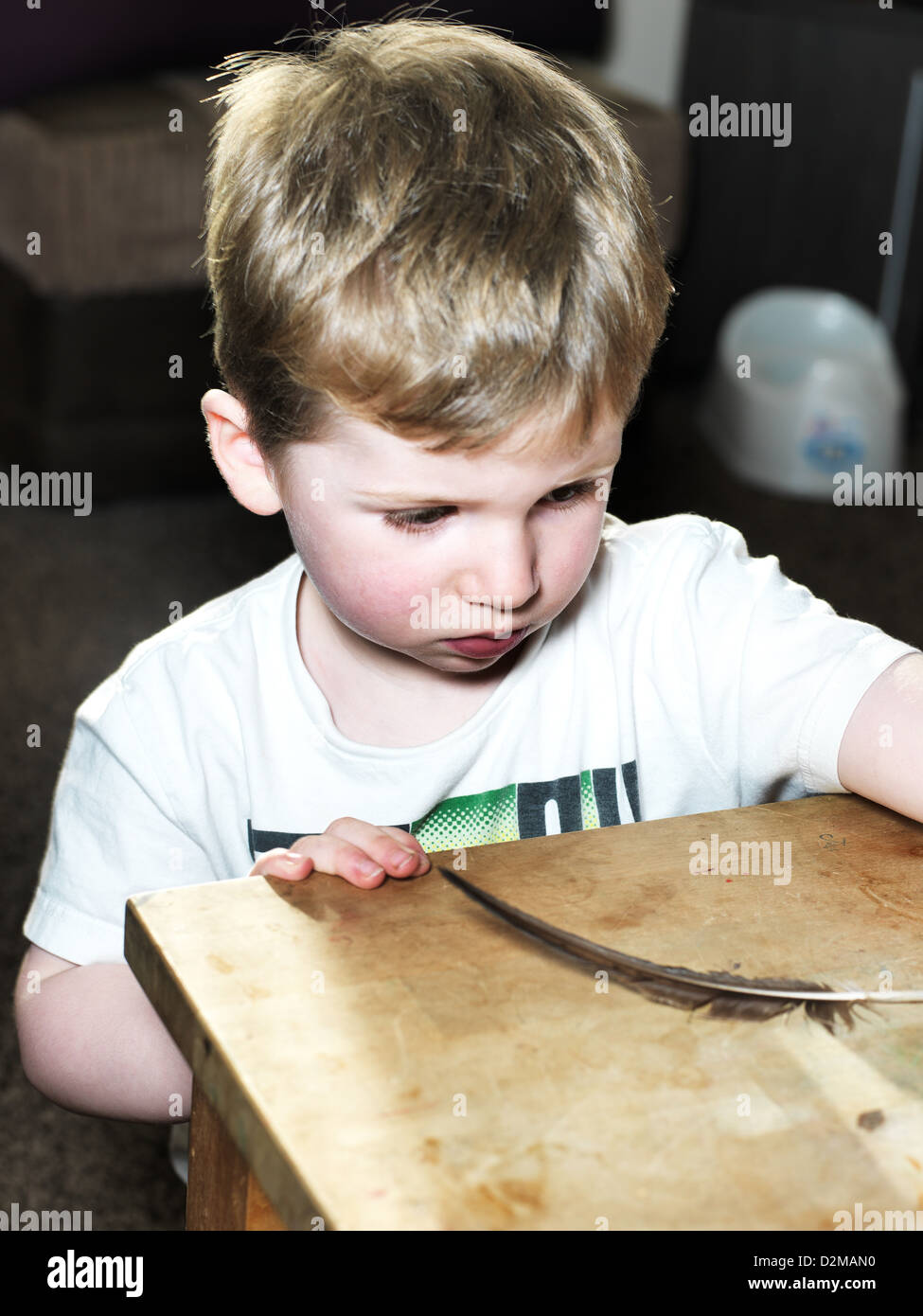 Young boy sitting at the table Stock Photo - Alamy