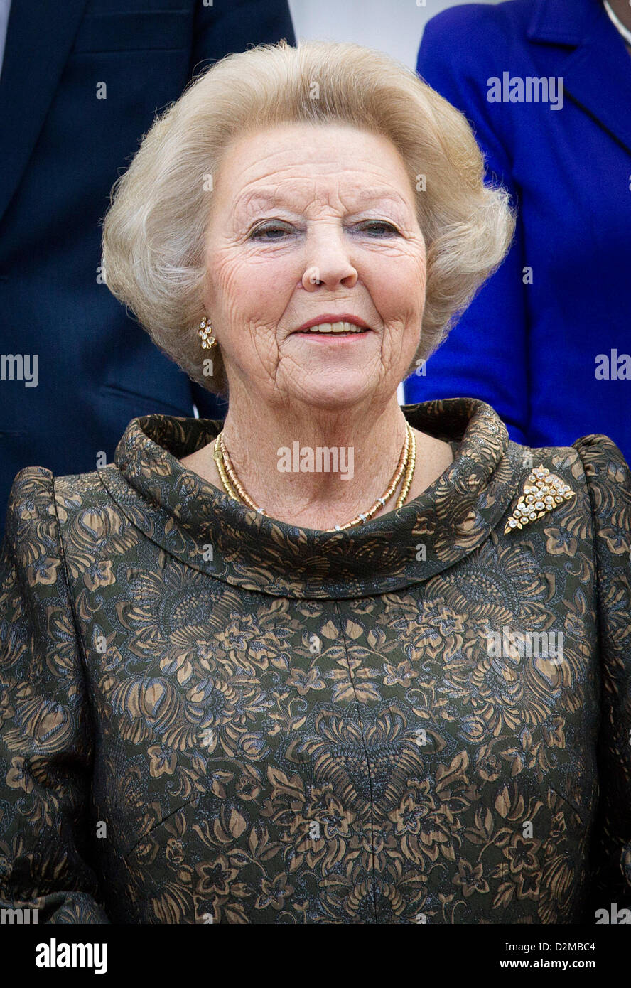 Dutch Queen Beatrix of The Netherlands (C) poses with members of the ...