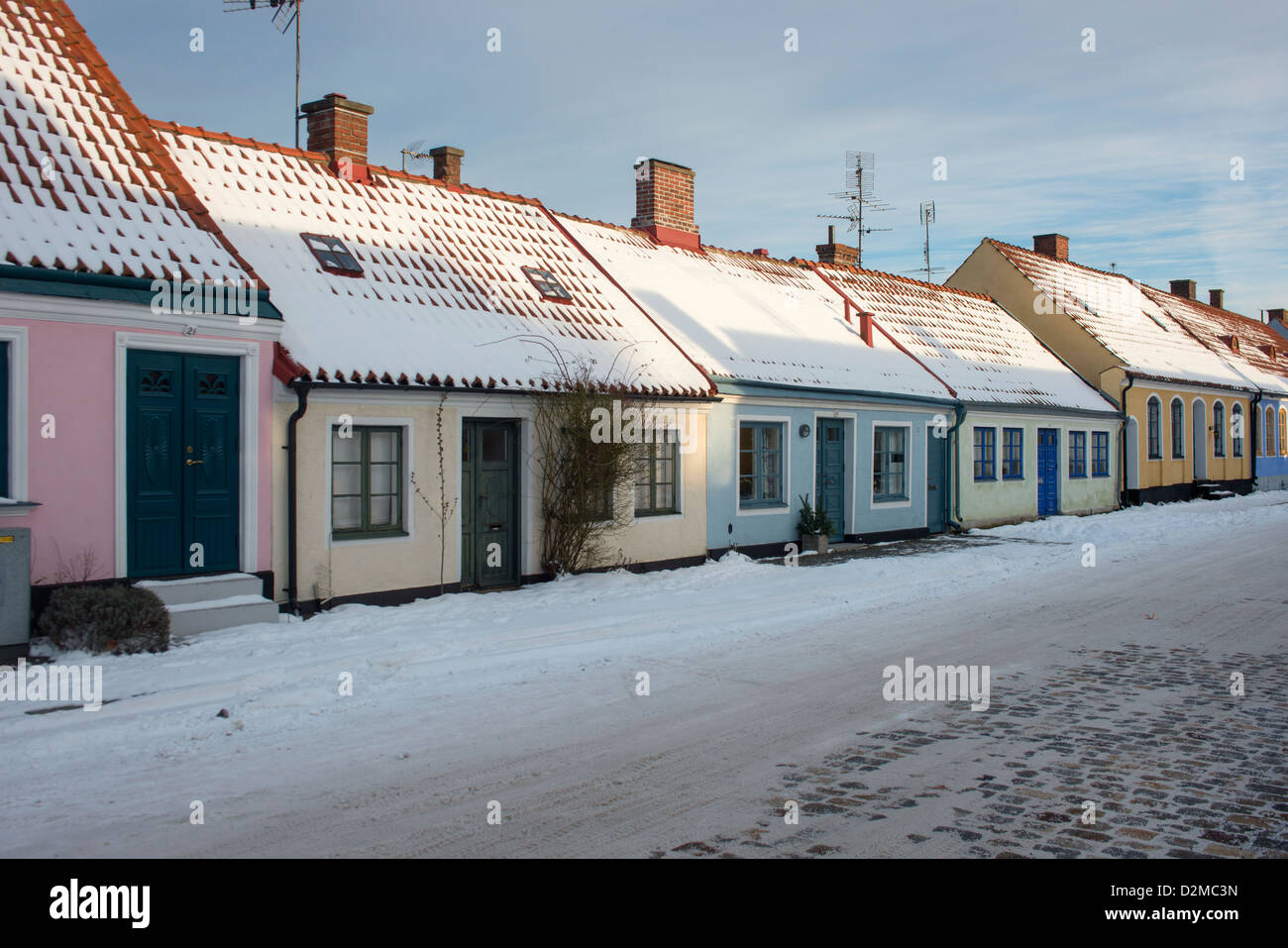 Old town with traditional fishing port houses in Simrishamn Stock Photo ...