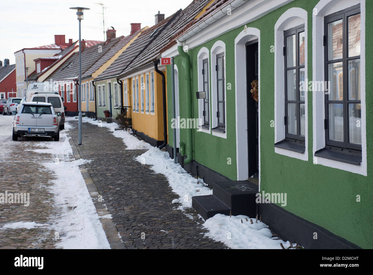 Old town with traditional fishing port houses in Simrishamn Stock Photo ...