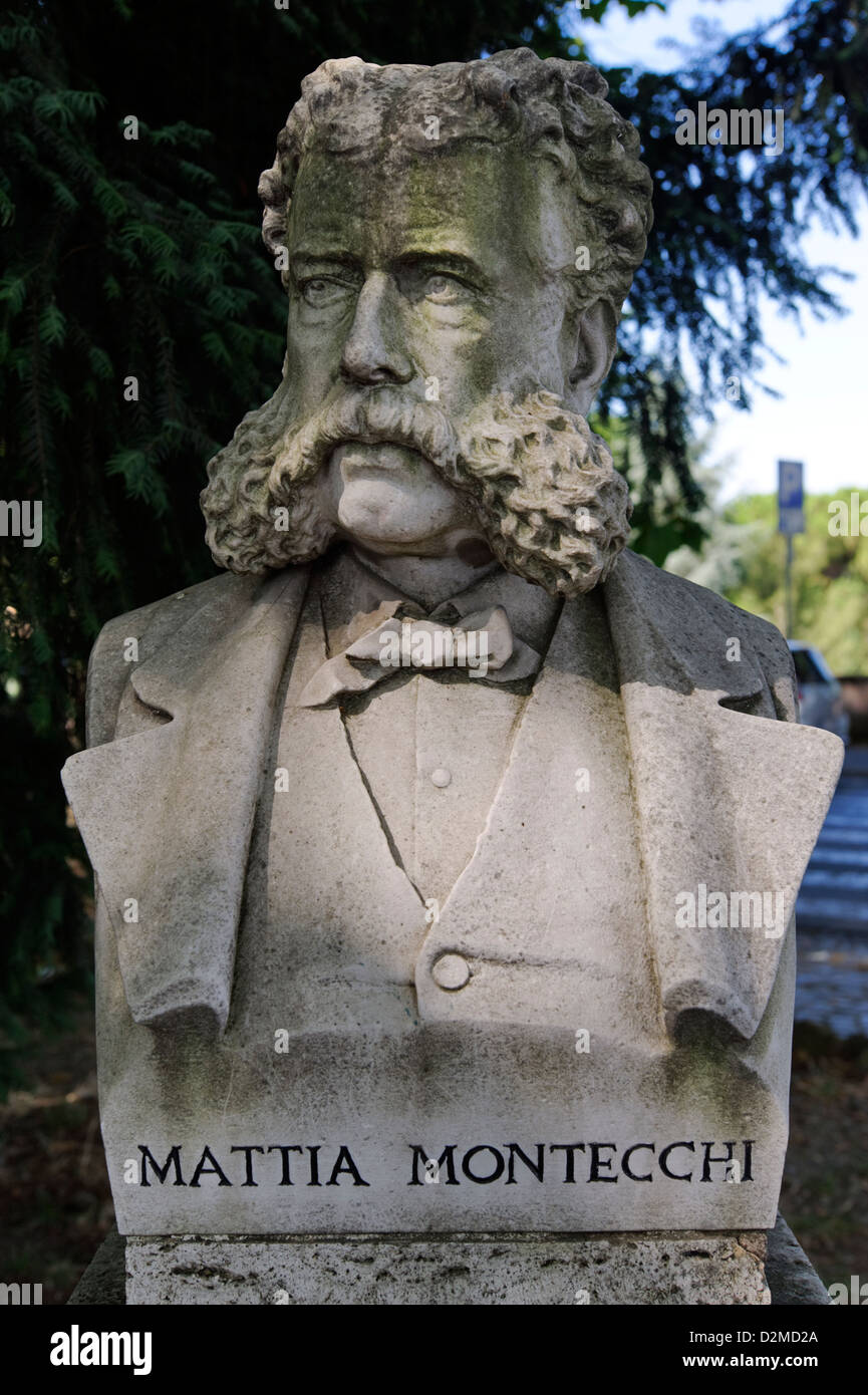 Rome. Italy. View of the bust of Mattia Montecchi along Via Garibaldi ...