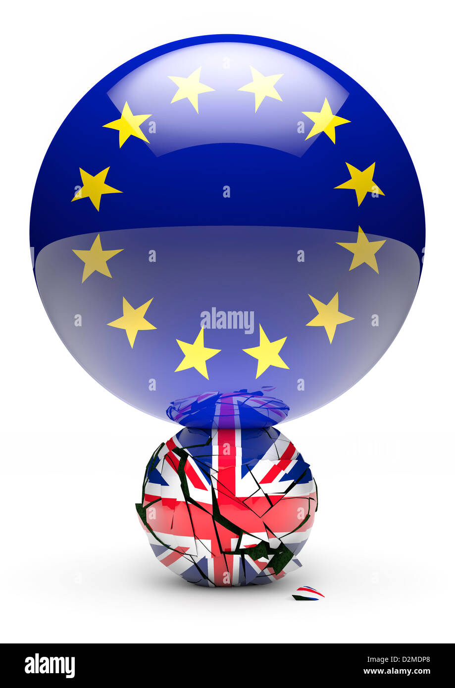 Large European Flag sphere crushing smaller British Union Flag sphere ...