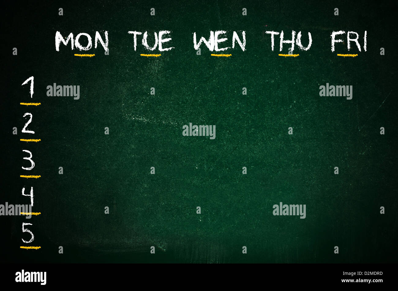 School timetable handwritten on a green classroom chalkboard Stock ...