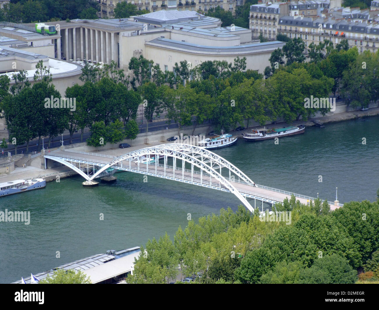 The Passerelle Debily in Paris, France, is a pedestrian bridge connecting different parts of the ...