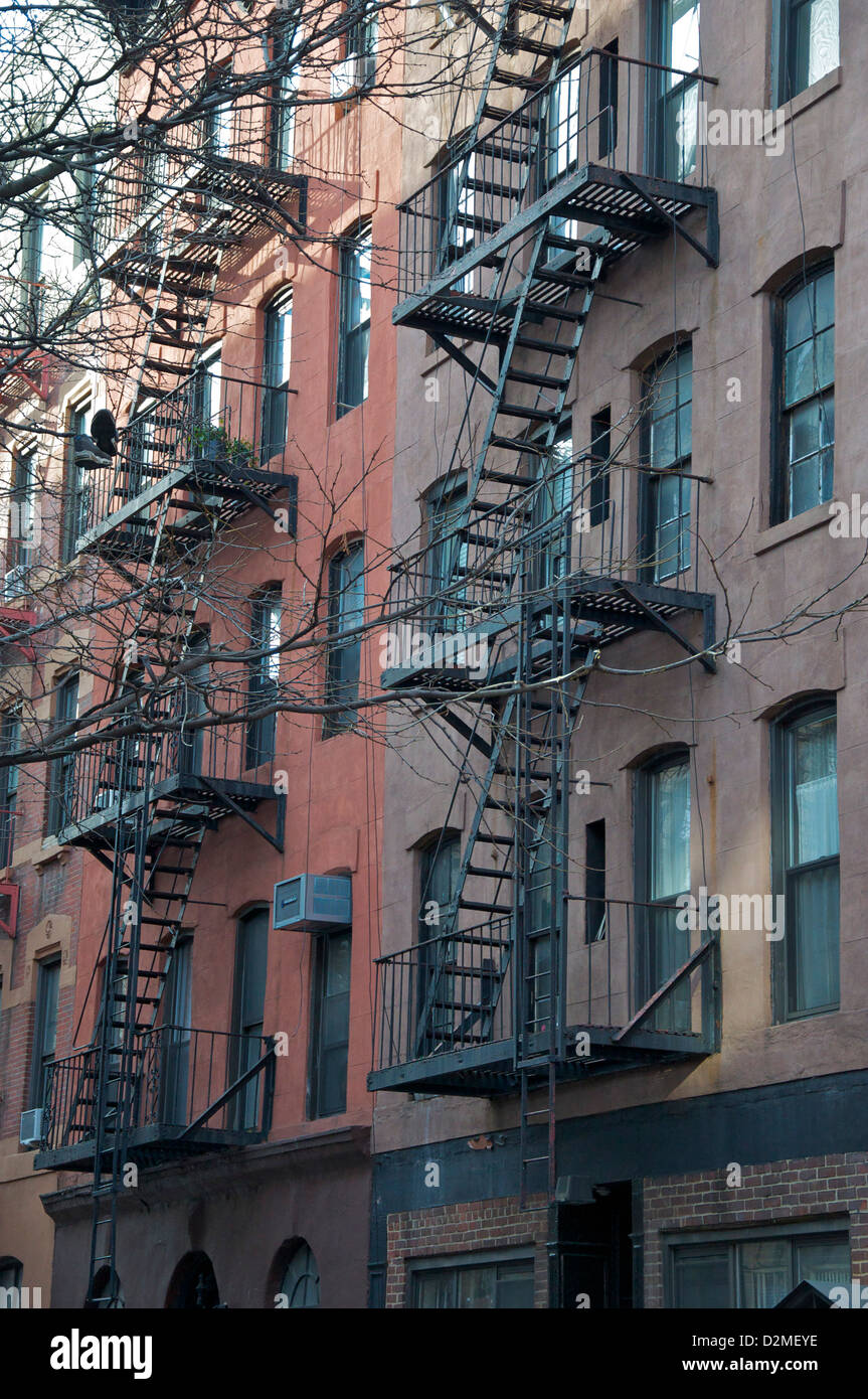 Fire escape stairways at the back of New York apartments Stock Photo ...
