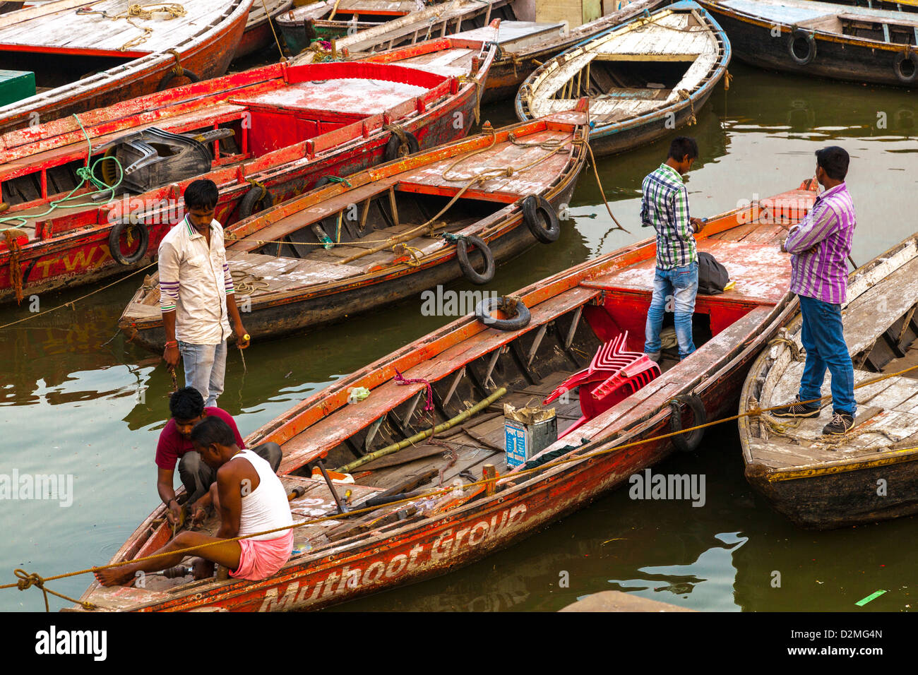 Wooden boats on ganges river hi-res stock photography and images - Alamy