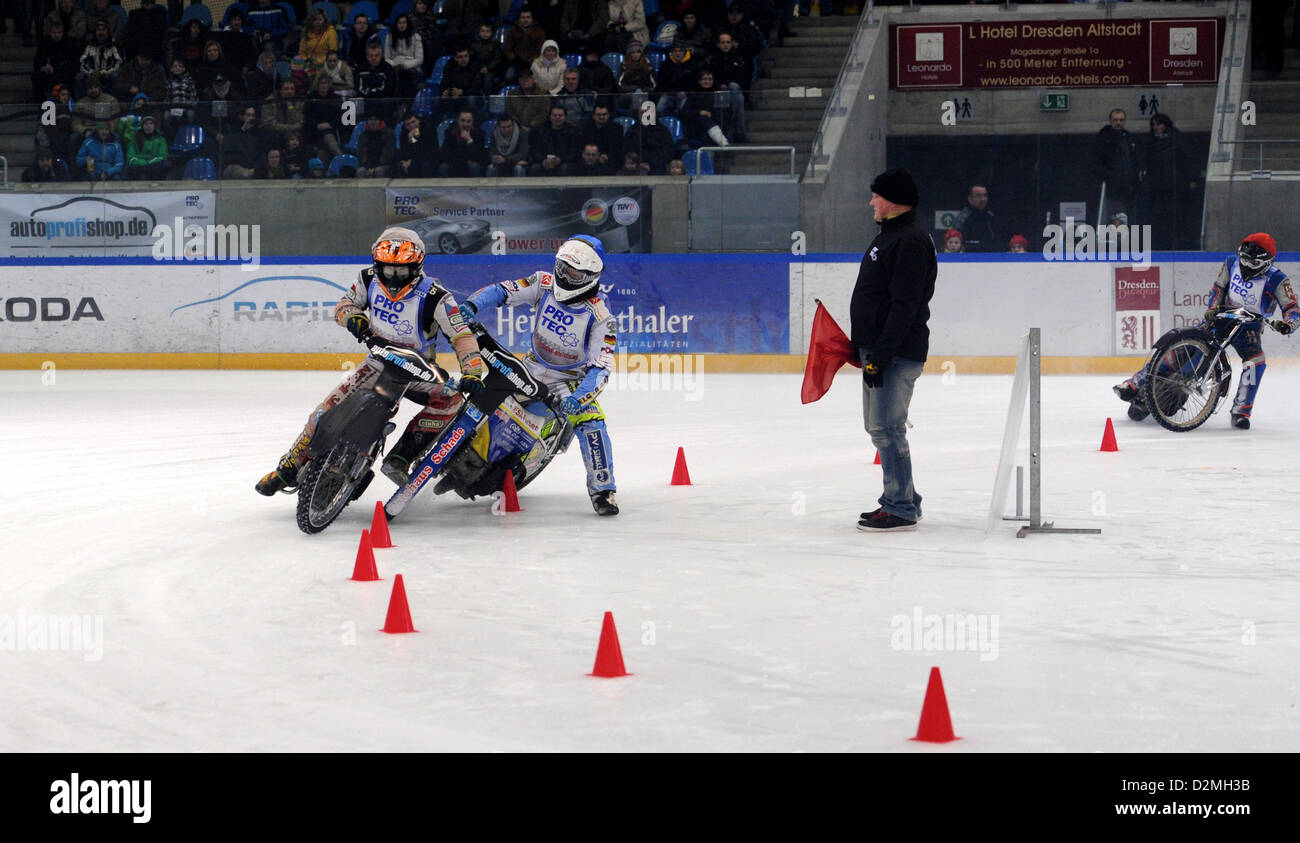 Dresden, Germany. 19th January 2013. Ice race drivers race during an ...