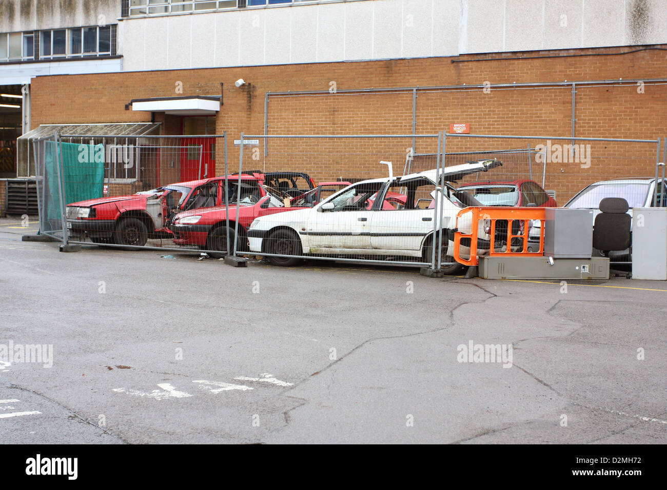 Cars that have been used by the fire brigade for practice are road ...