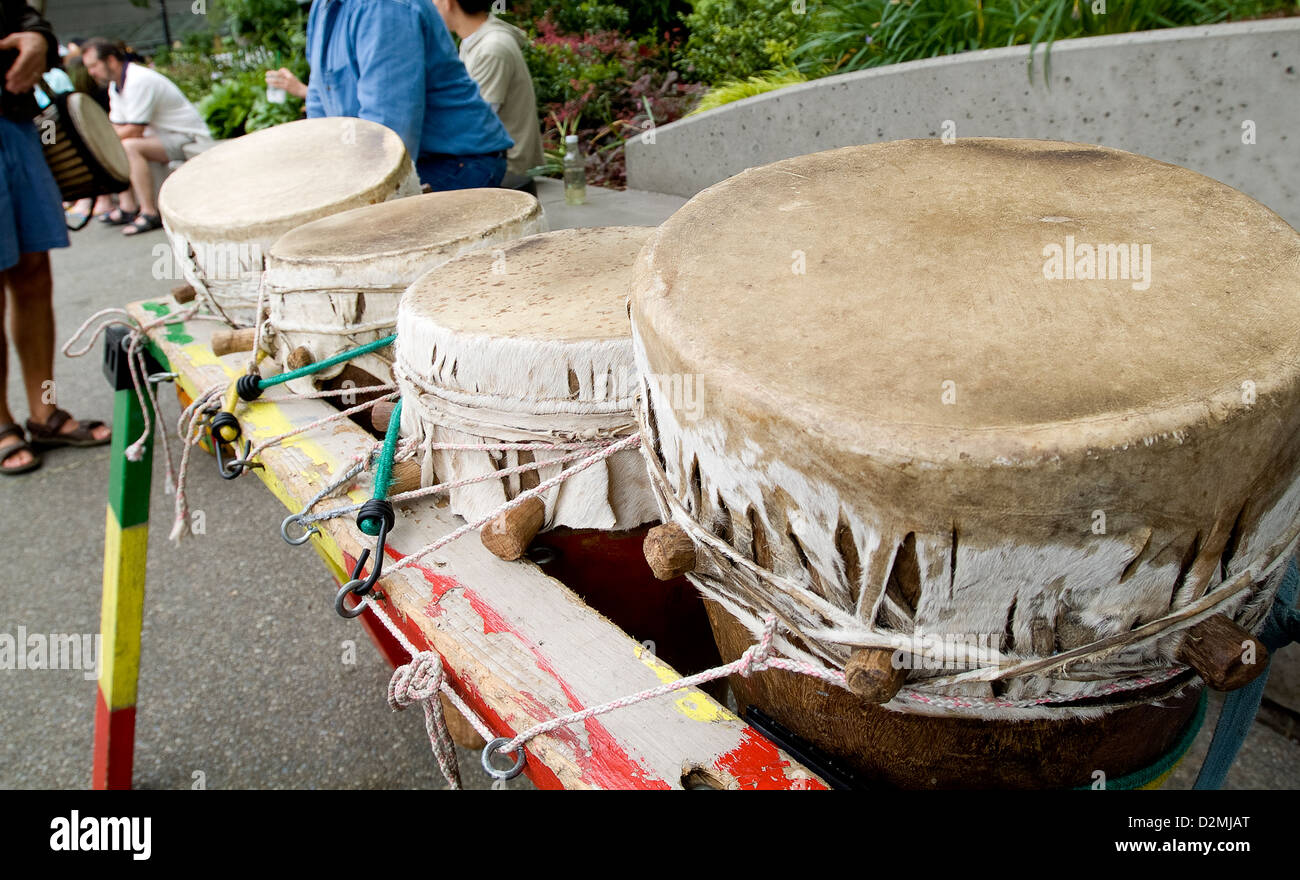 Close-up of African drums Stock Photo - Alamy
