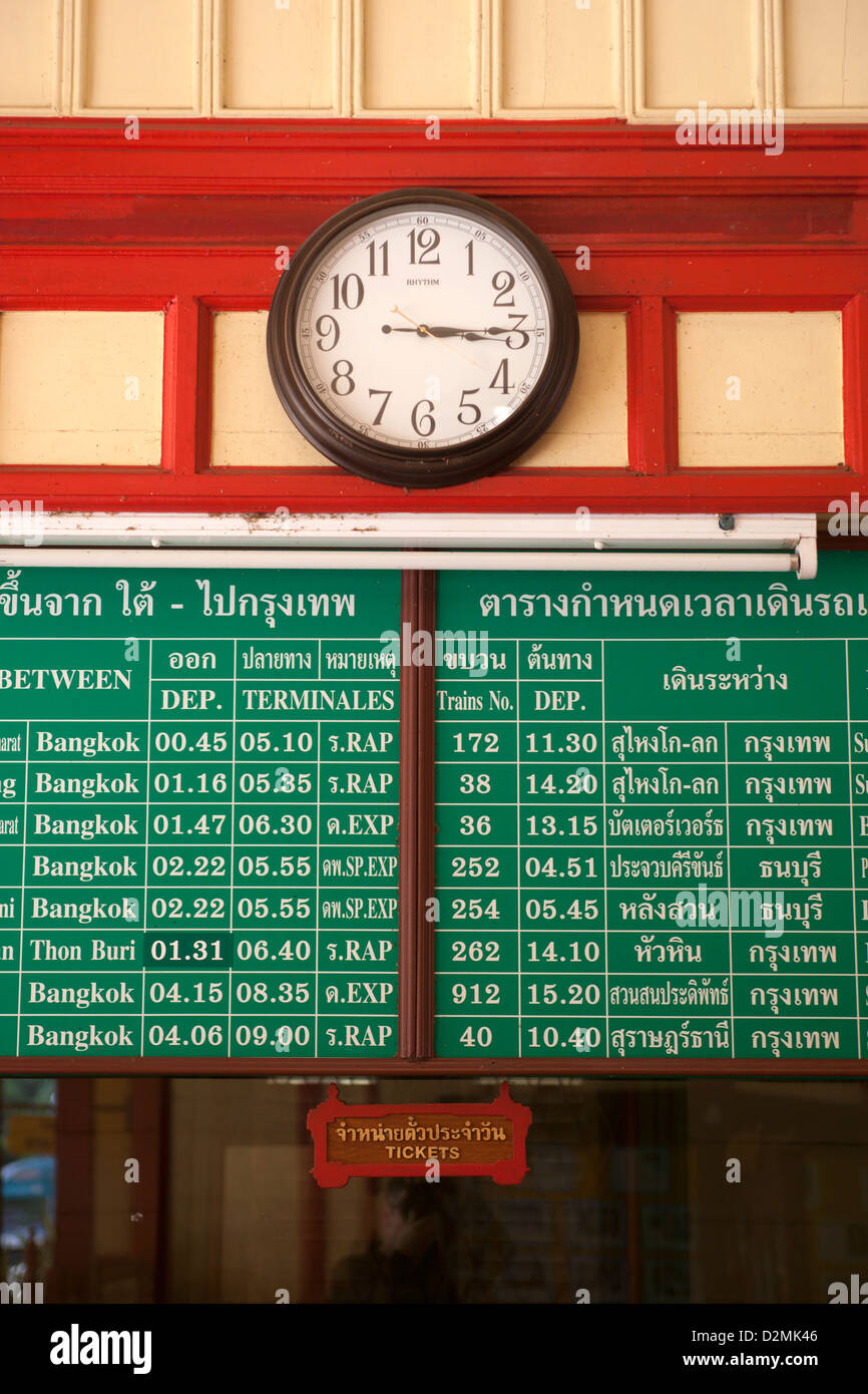 Clock and Timetable Railway Station Hua Hin Stock Photo - Alamy