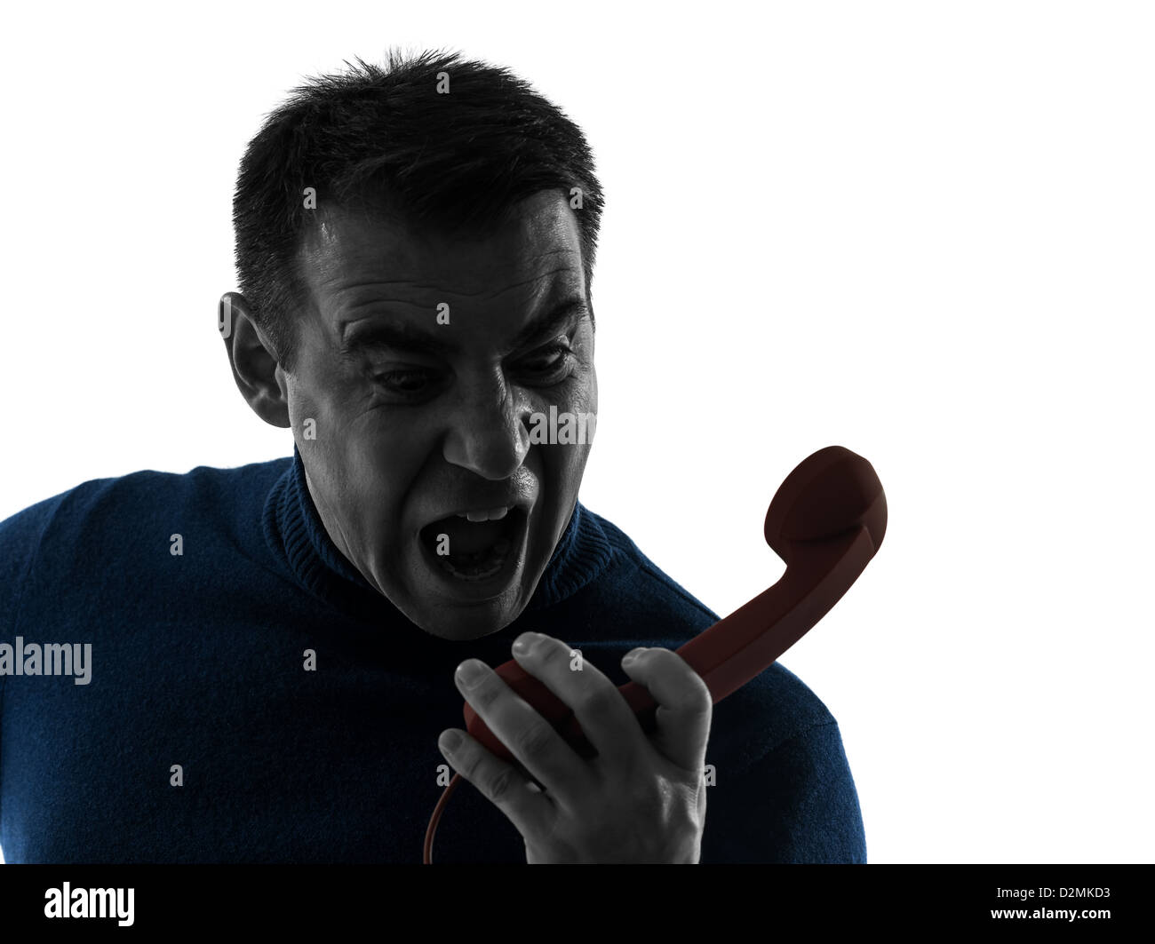 one angry man on the phone portrait in silhouette studio isolated on ...