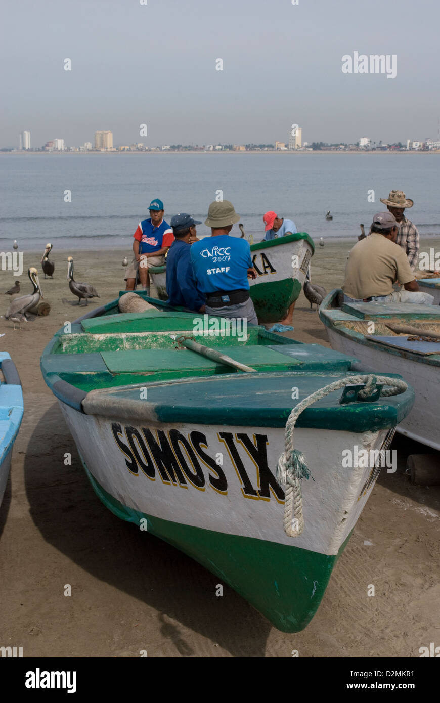 Commercial fishing boats, (Pangas) on the beach at Mazatlan,Mexico ...