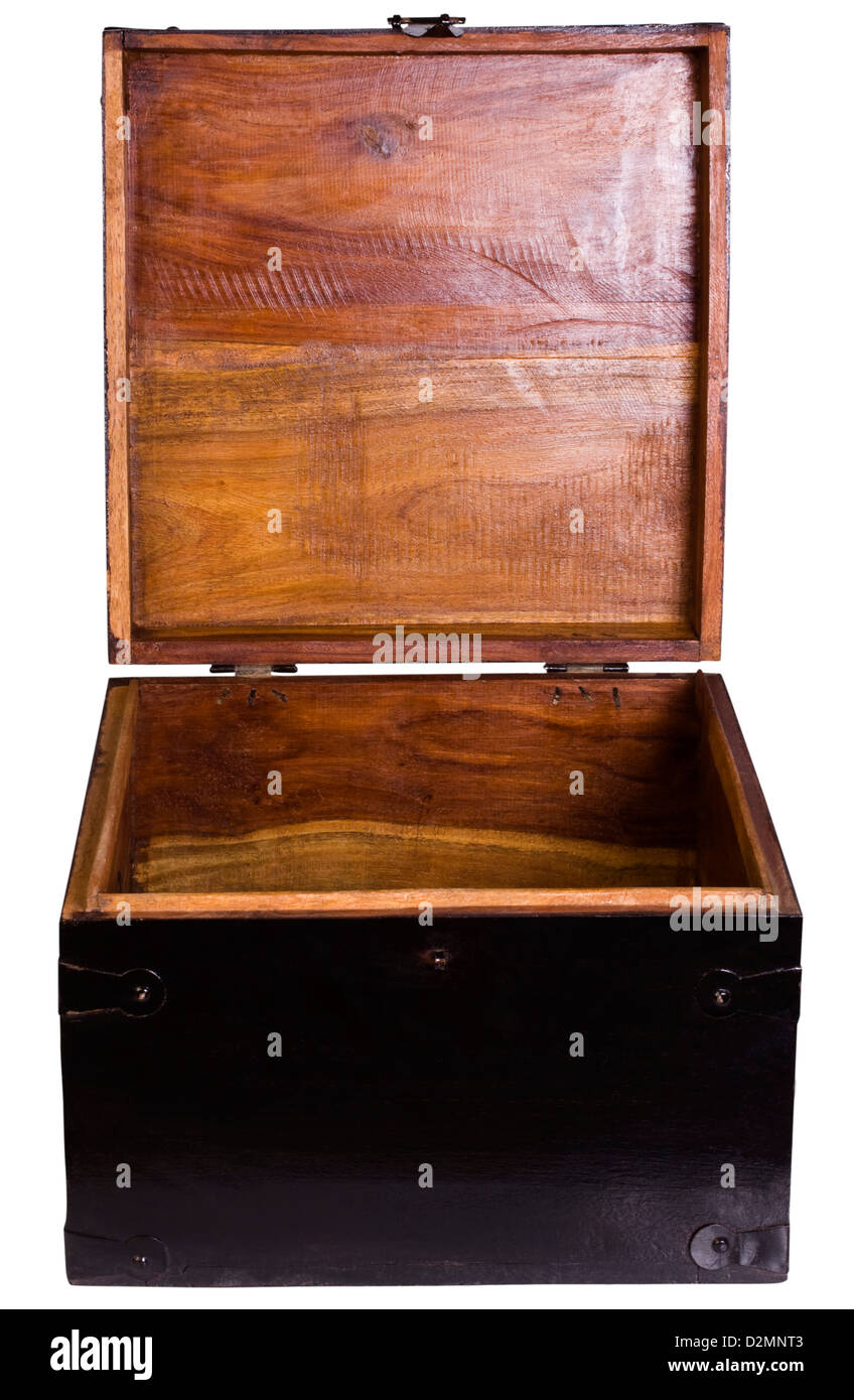 Close-up of an open wooden trunk Stock Photo - Alamy