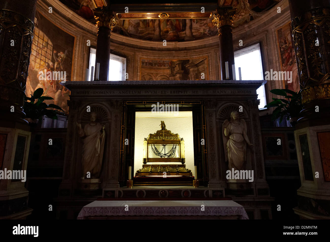 Rome. Italy. Bronze urn or casket contains the chains of Saint Peter ...