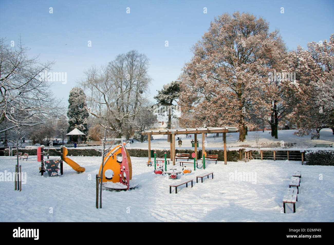 Snow in the park playground Gheluvelt Park Worcester Worcestershire ...