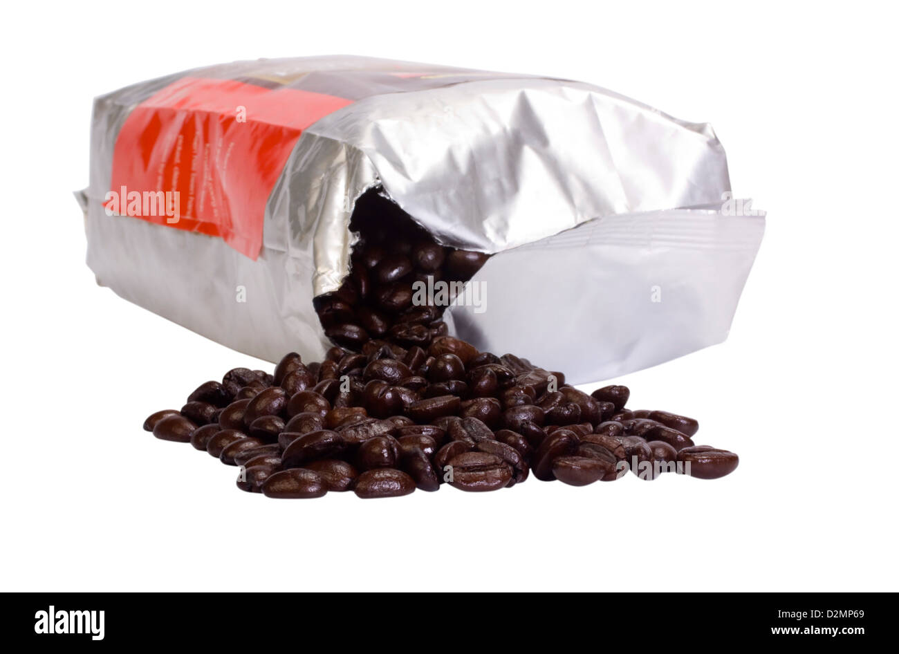 Coffee beans spilling out from a packet Stock Photo - Alamy