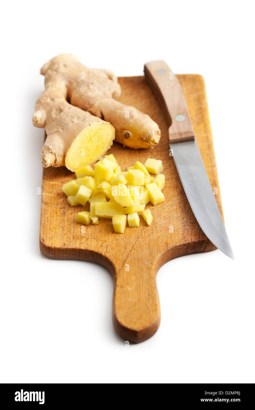 sliced ginger root on white background Stock Photo - Alamy