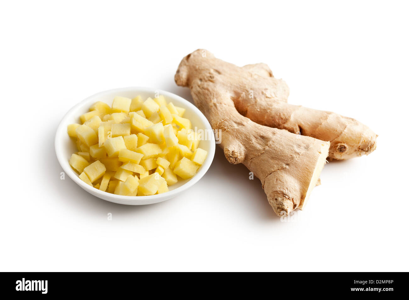 sliced ginger root on white background Stock Photo - Alamy