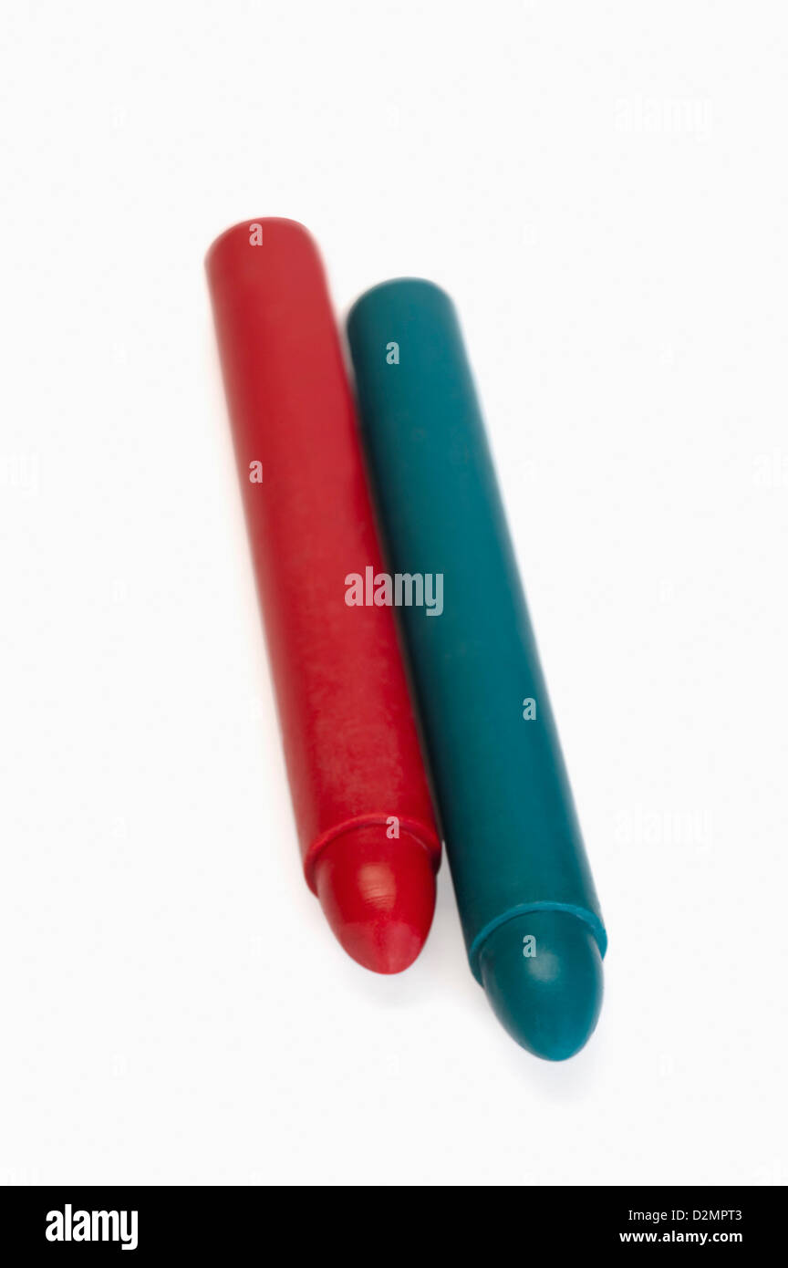 Close-up of red and blue crayons Stock Photo - Alamy