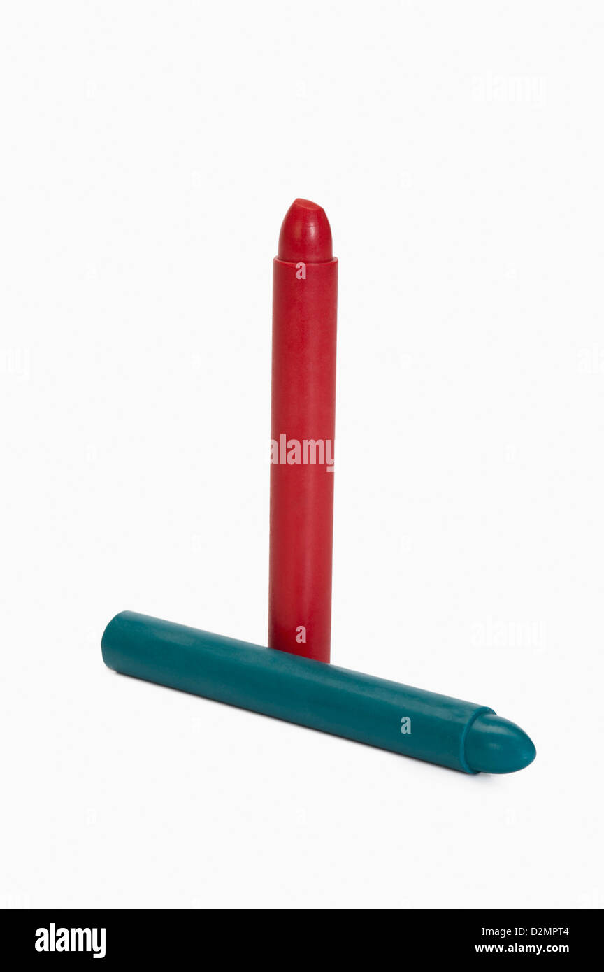 Close-up of red and blue crayons Stock Photo - Alamy