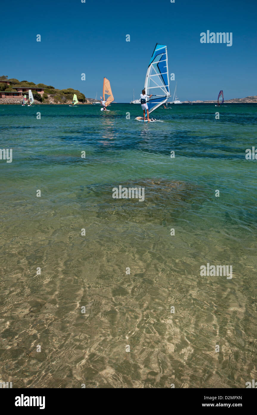 Windsurf at Porto Pollo bay and beach, Palau, Sardinia, Italy, Europe ...
