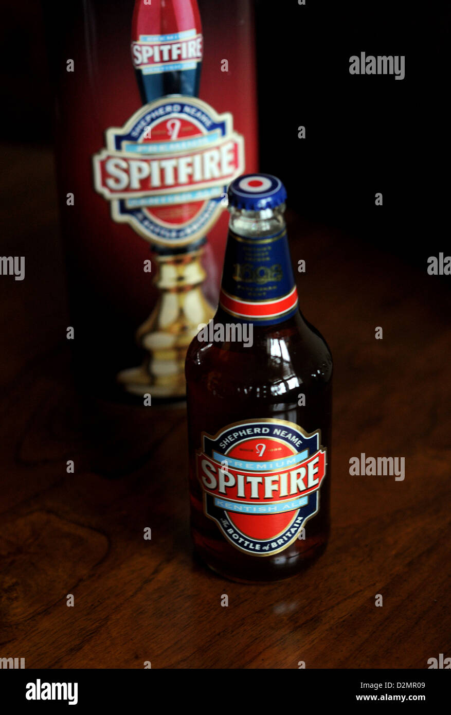 Bottle of Spitfire real ale brewed by Shepherd Neame from Kent UK Stock ...