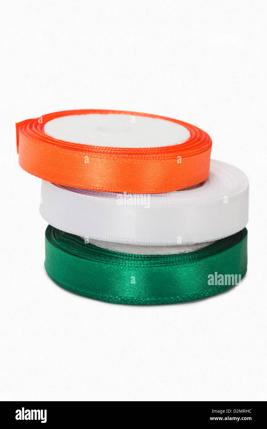 Stack of ribbons representing Indian flag colors Stock Photo - Alamy