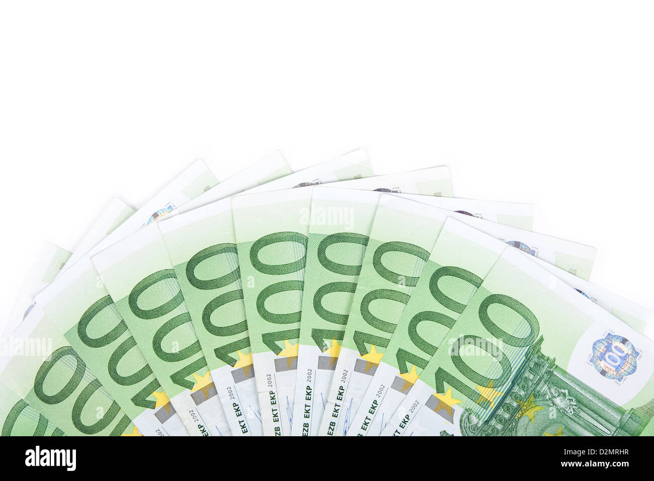 Close-up of 100 Euro banknotes isolated on white background Stock Photo ...