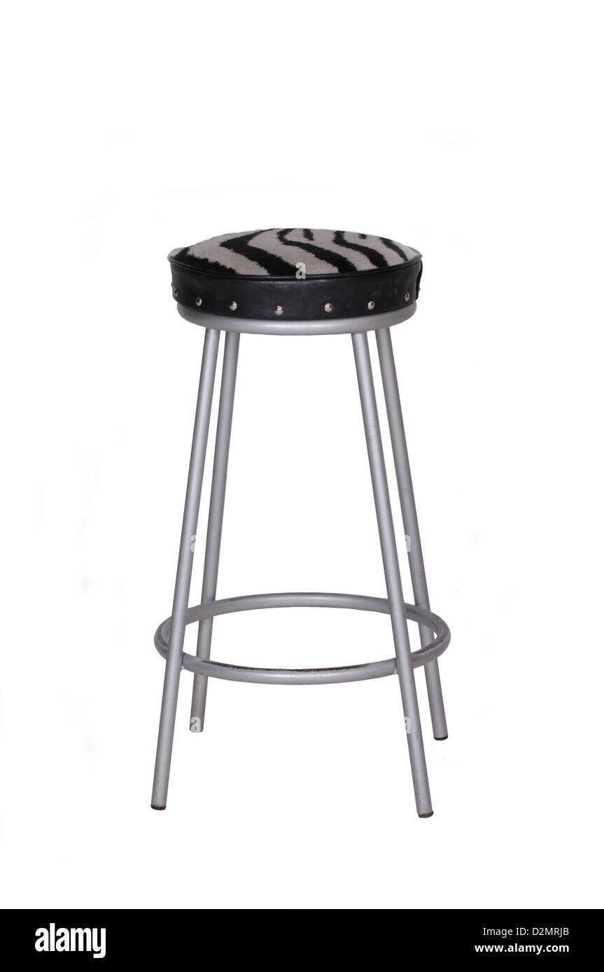 Stool with zebra pattern seat on white background Stock Photo - Alamy