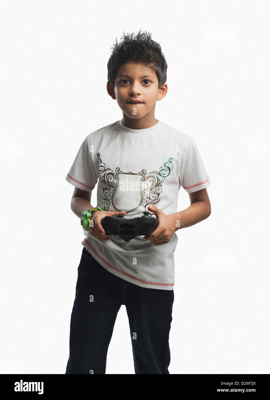 Portrait of a boy playing a video game Stock Photo - Alamy
