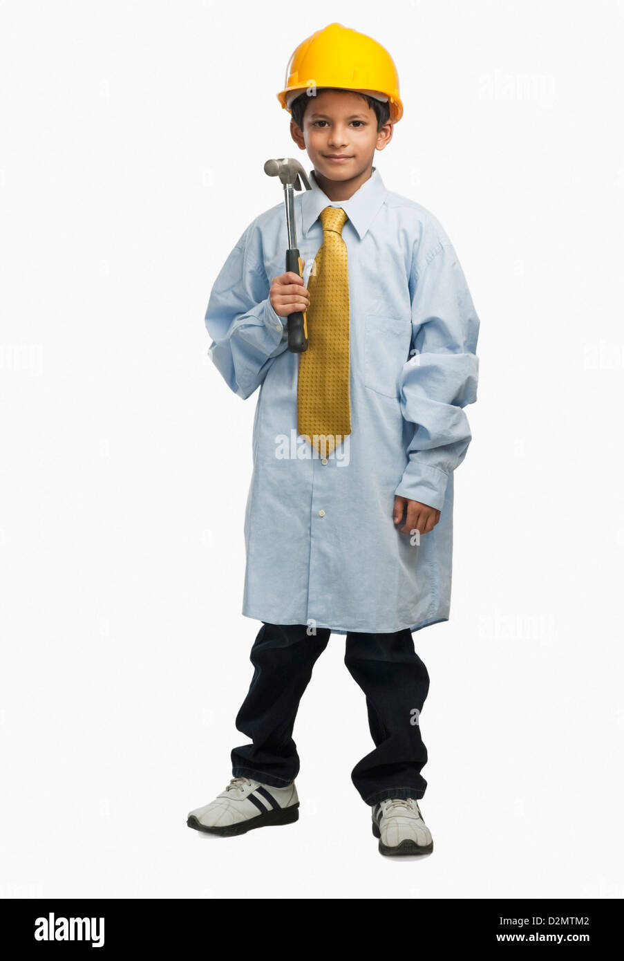 Boy dressed as an architect and holding a hammer Stock Photo - Alamy