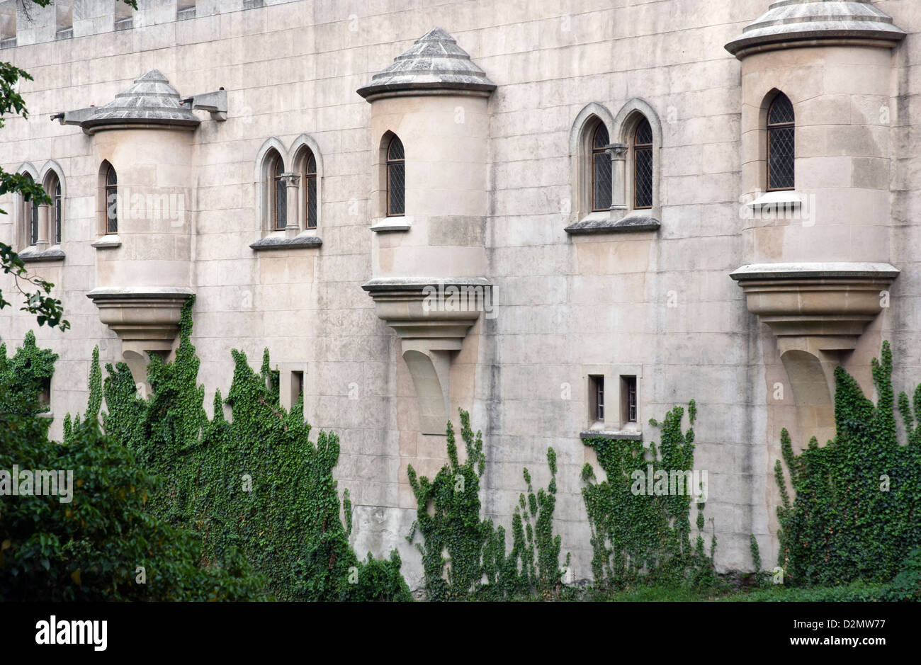 Historic wall with windows in the Bojnice castle; Slovakia Stock Photo ...