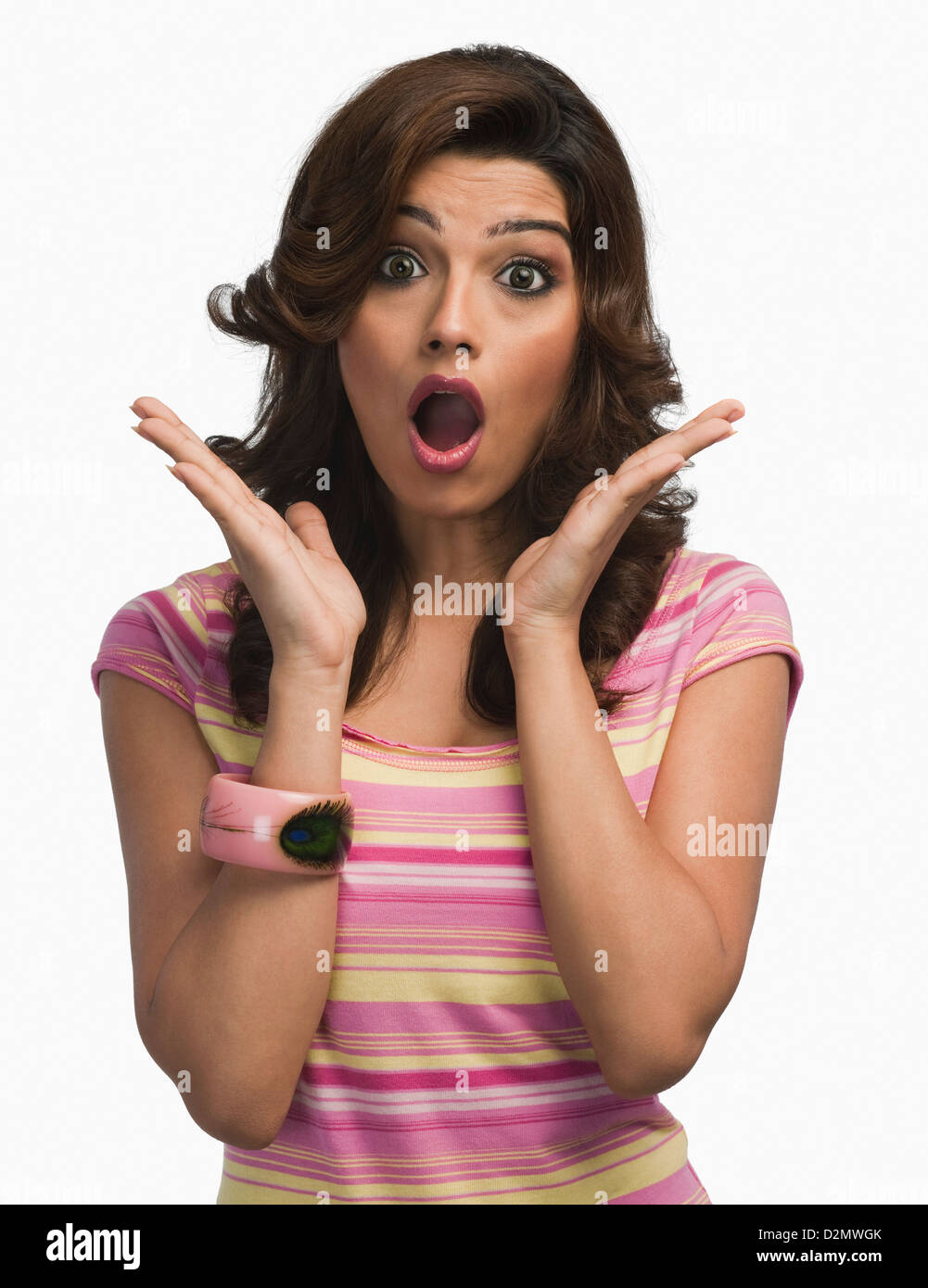 Portrait of a fashion model looking shocked Stock Photo - Alamy