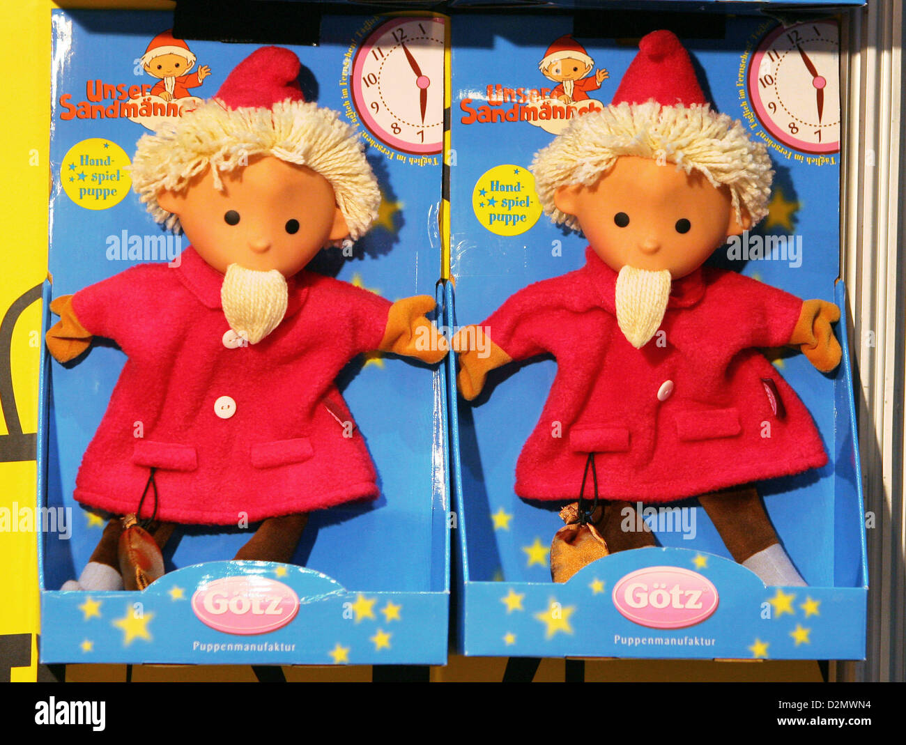 East German Sandmännchen hand puppets are offered on sale by a mail ...