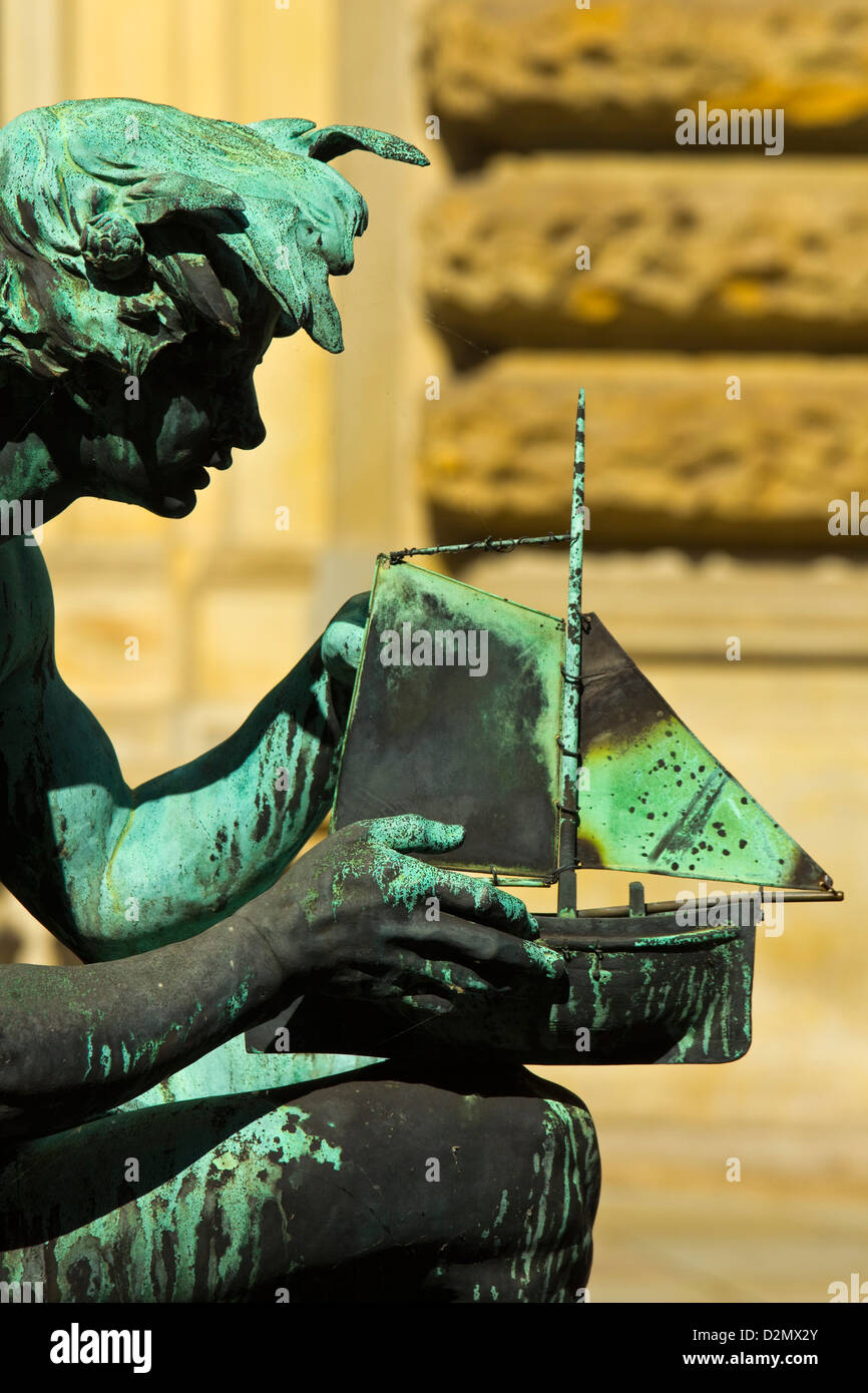 Neo-renaissance statue in a fountain at the Hamburg Rathaus, the city ...