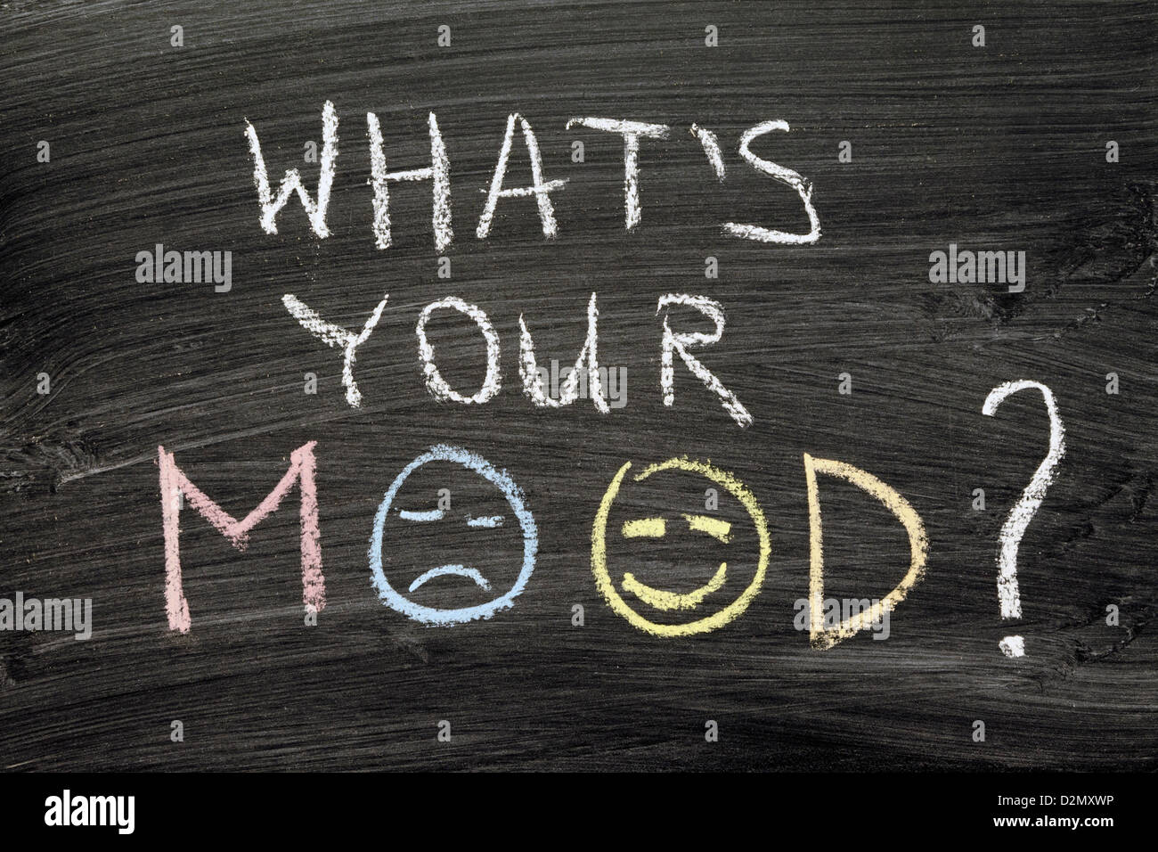 What's your mood? phrase handwritten on chalkboard by color chalk Stock ...