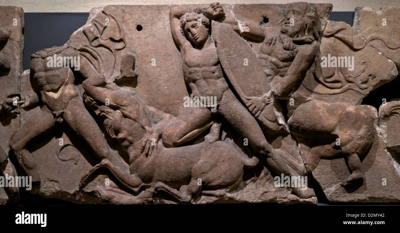 Lapiths fight centaurs, Frieze from Temple of Apollo, Bassai, Greece ...