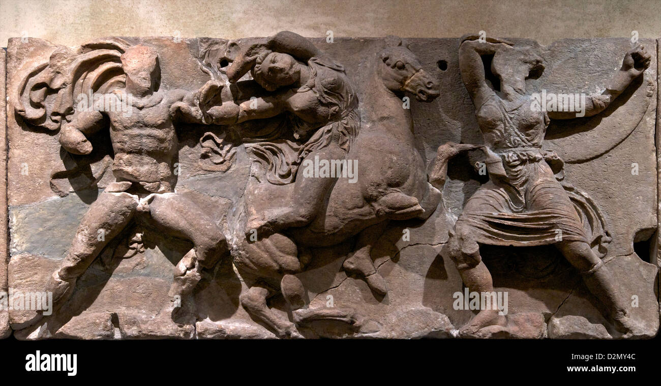 Greeks fight Amazons, Frieze from Temple of Apollo, Bassai, Greece, 400 ...